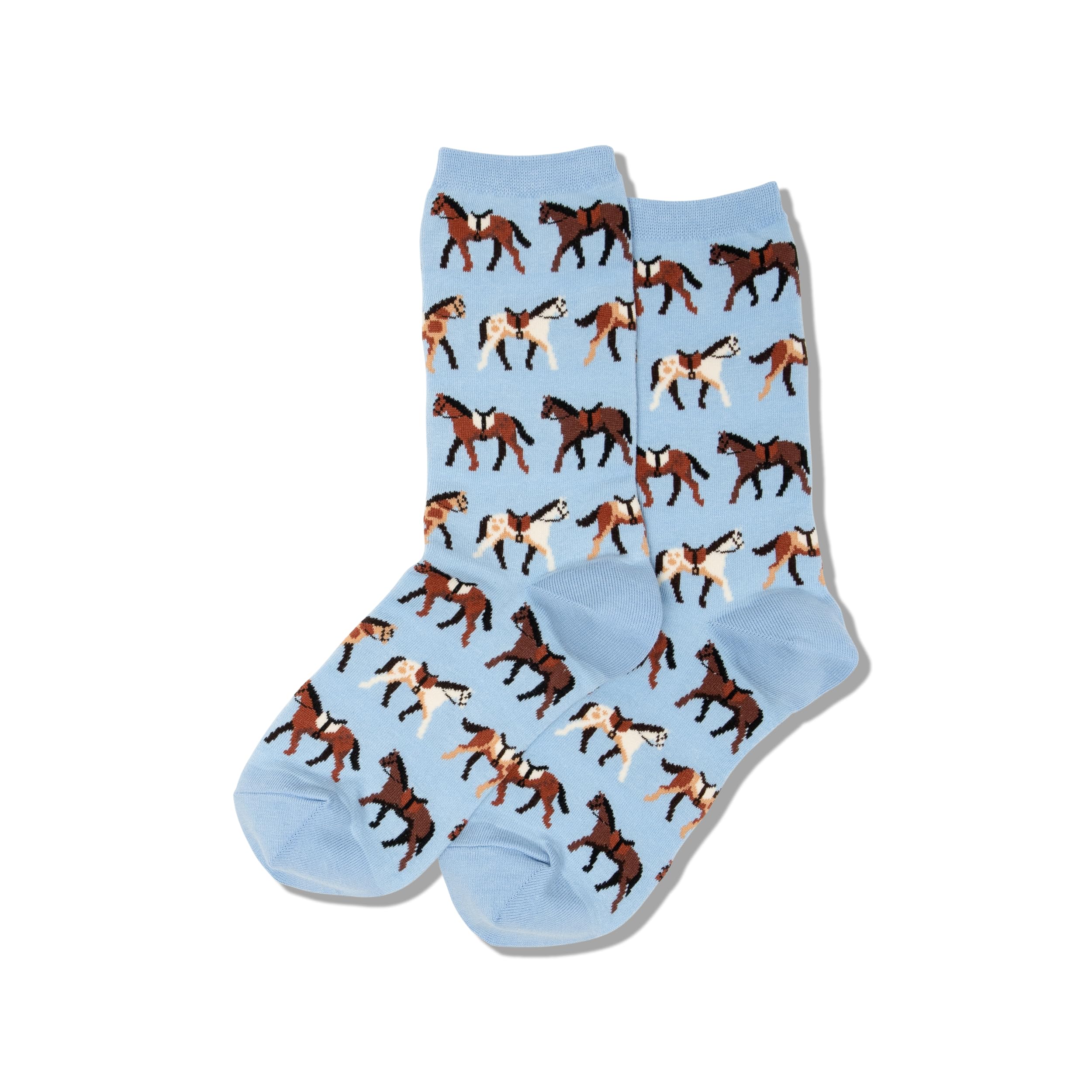 Hot Sox Women's Funny Animal Crew Socks-1 Pair Pack-Cool & Cute Wordplay Novelty Fashion Gifts, Horses (Light Blue), 4-10