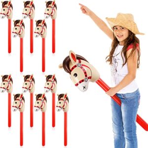 chivao 12 pieces inflatable stick horse cute horse head stick balloon colorful blow up stick horse cowboy cowgirl party decorations for horse themed birthday party (black,37.4 inches)