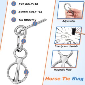 Nuenen Horse Tie Ring Stainless Steel Horse Tack and Supplies Safety Horse Accessories with Eye Bolts and Snaps Saddle Horse Training Equipment for Pulling(Silver,3 Sets)