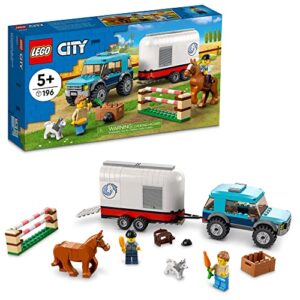 lego 60327 city great vehicles horse transporter set, with suv toy car, trailer, horse figure and jump, gifts for kids, boys & girls 5 plus years old