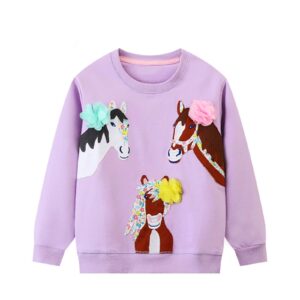 hileelang kids girl sweatshirts purple unicorn applique cotton casual long sleeve tops christmas sweater shirts 4t