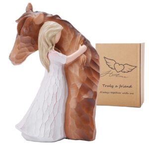 horse figurine gifts for women horse lovers, girl embrace horse statue decor hand-painted sculpted horses memorial figure, keepsake gift for birthday, christmas, thanksgiving