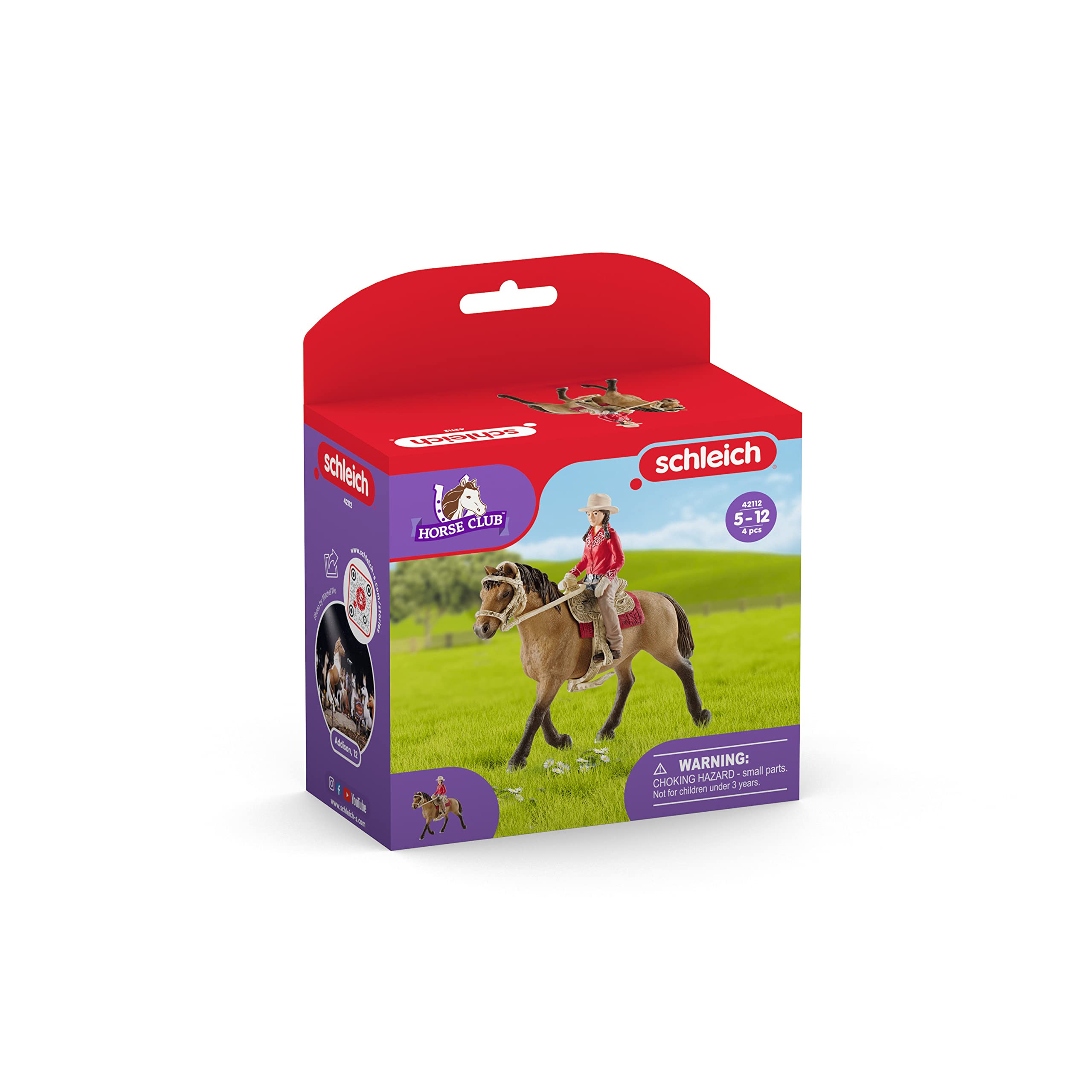 Schleich Horse Club, Western Rodeo Horse Toys for Girls and Boys, Western Rider with Horse Figurine, Ages 5+, 7.1 inch