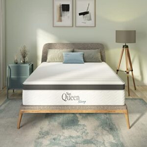 napqueen 8 inch maxima hybrid mattress, full size, cooling gel infused memory foam and innerspring mattress, bed in a box, white & gray