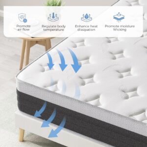 Eseren Twin Mattress 8 inch, Breathable Twin Mattress in a Box, Individual Pocket Spring Hybrid Twin Mattress with Gel Memory Foam, Motion Isolation, Medium Firm Support, 75''*39''*8''