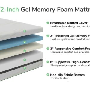 Novilla Full Size Mattress, 12 Inch Gel Memory Foam Mattress Full, Mattress in a Box for Back Pain Relief, Medium Firm Mattress with Edge Support & Motion Isolation, Ataraxia