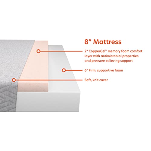 Craft & Trade RiseWell Memory Foam Mattress, Bed-in-a-Box, CopperGel Cooling, CertiPUR-US Certified, 8-Inch, Queen, 100 Night Trial