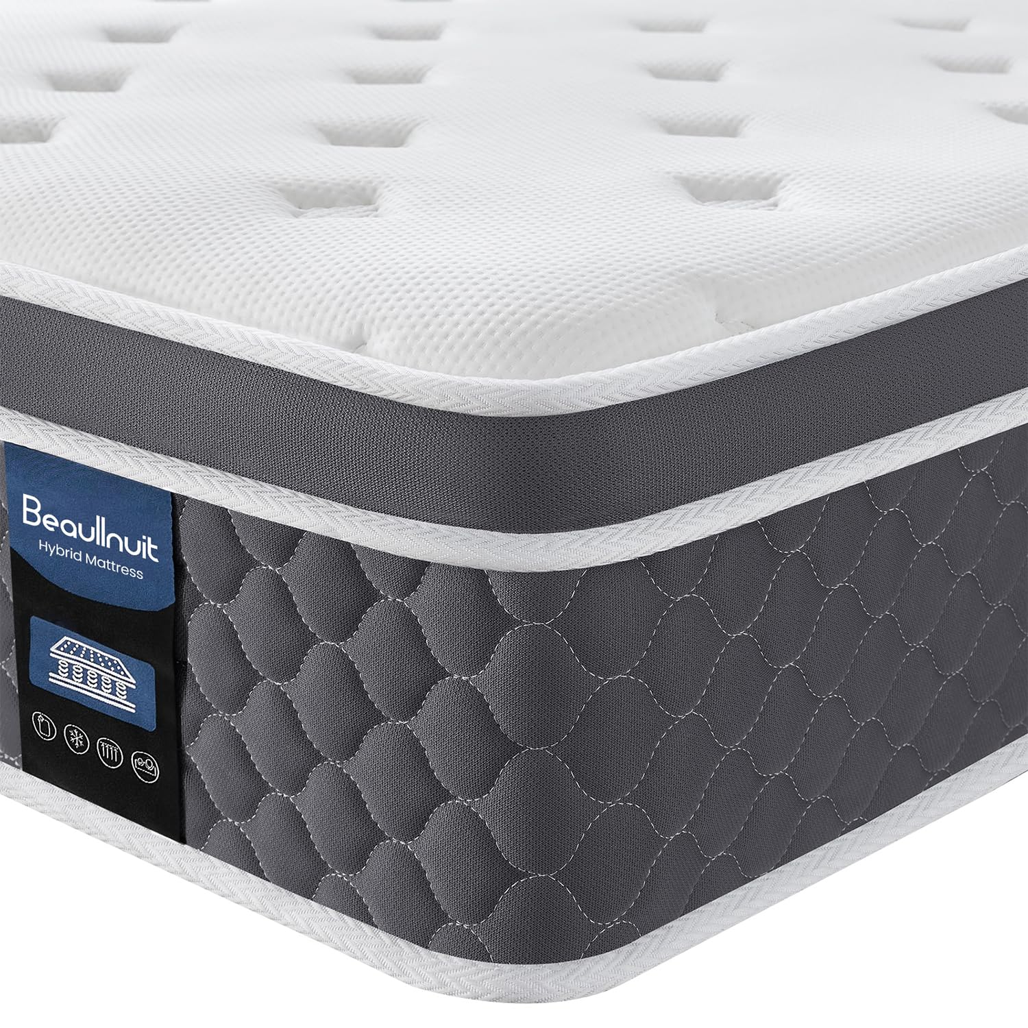 Beaullnuit Queen Mattress,12 Inch Hybrid Mattress in a Box, Memory Foam with Pocket Springs for Pressure Relief and Motion Isolation,Medium Firm Mattress,CertiPUR-US Certified,120 Night Trial