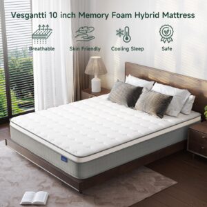 Vesgantti Twin Mattress, 12 Inch Innerspring Hybrid Mattress in a Box, Pressure Relief Pocket Spring Twin Bed Mattress with Memory Foam & Breathable Knitted Fabric, Medium Firm, CertiPUR-US