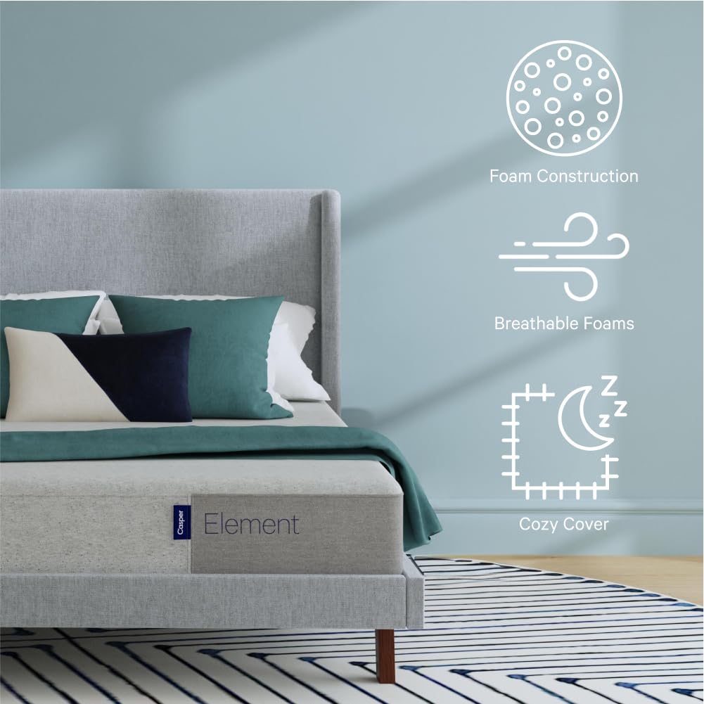 Casper Sleep Element Mattress, Full Size - Memory Foam AirScapeTM Cooling + Support - 100-Night Trial - Medium Firm CertiPUR-US Mattress, Grey