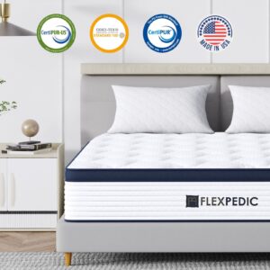 FLEXPEDIC 10" Twin Mattress, Memory Foam Hybrid Mattress with Space Cotton for Tight Sleep, Medium-Firm Cooling Mattress with Stronger Support, Motion Isolation &Pressure Relieving