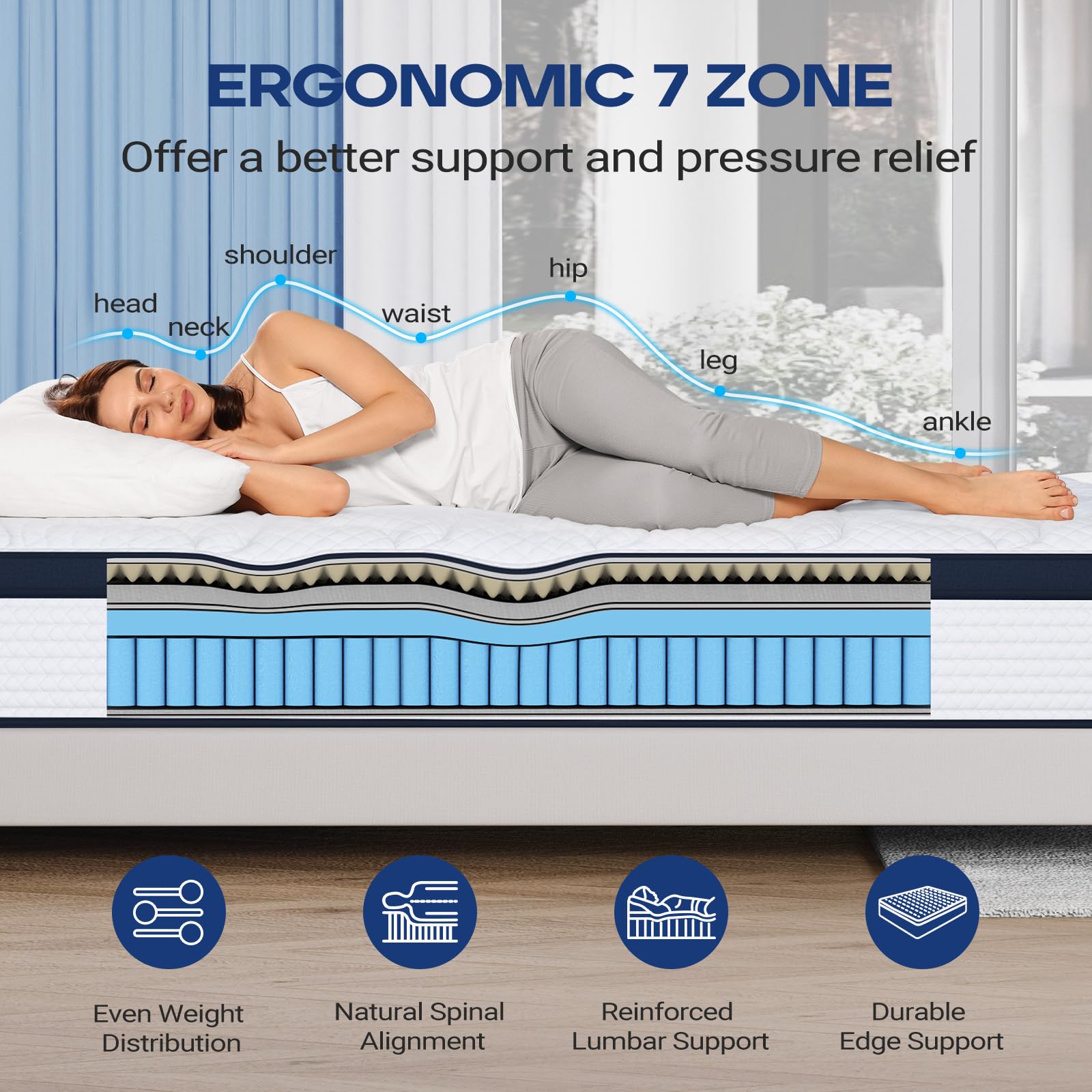 FLEXPEDIC 10" Twin Mattress, Memory Foam Hybrid Mattress with Space Cotton for Tight Sleep, Medium-Firm Cooling Mattress with Stronger Support, Motion Isolation &Pressure Relieving