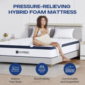 FLEXPEDIC 10" Twin Mattress, Memory Foam Hybrid Mattress with Space Cotton for Tight Sleep, Medium-Firm Cooling Mattress with Stronger Support, Motion Isolation &Pressure Relieving