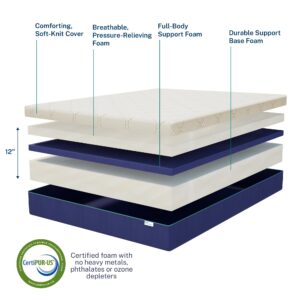 Sleep Innovations Arlo 12 Inch Cooling Firm Support Foam Mattress, Queen Size, Bed in a Box, Airflow Foam, Firm Feel