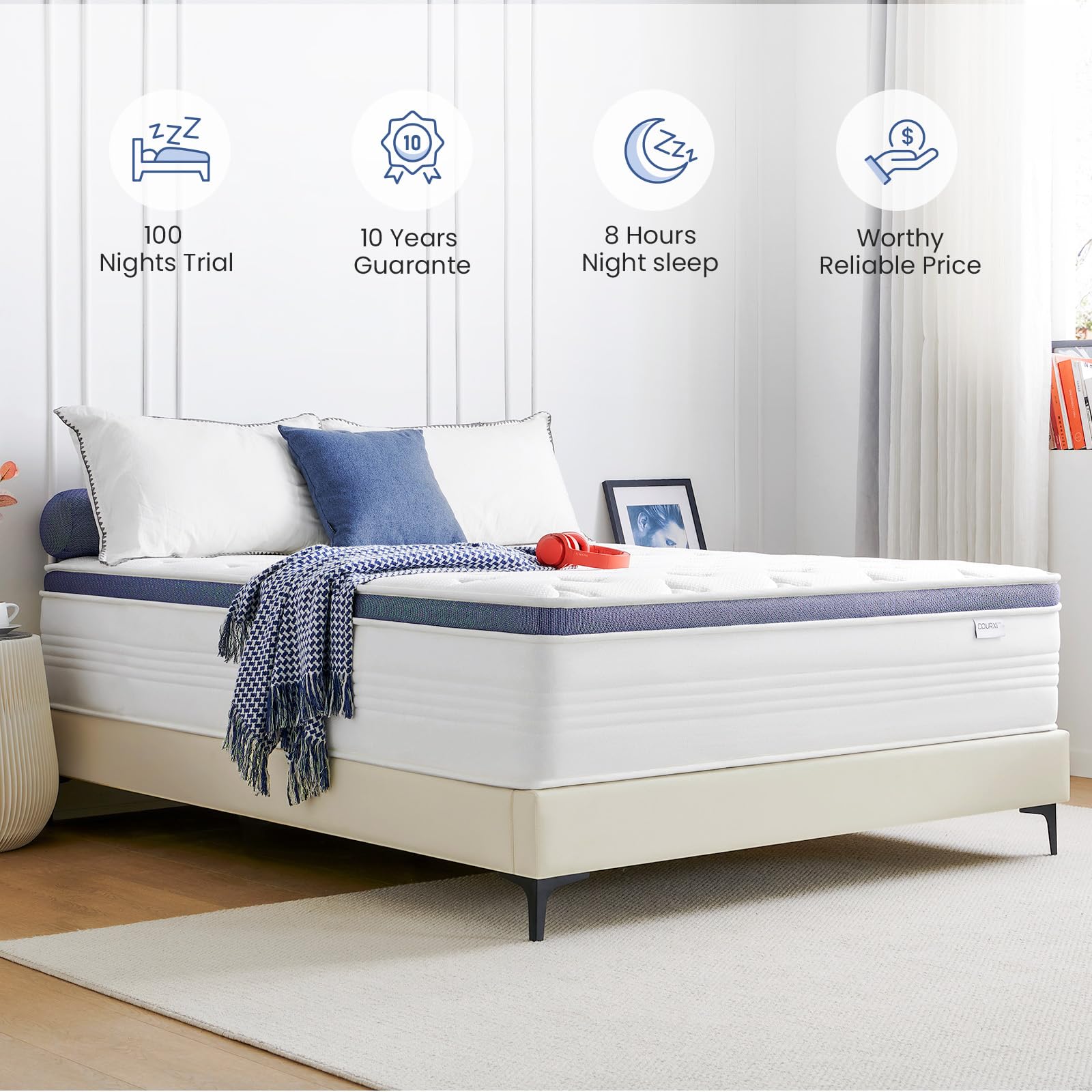 Dourxi Queen Mattress, 12 Inch Hybrid Queen Size Memory Foam Mattress in a Box, Individually Pocket Spring for Pressure-Relief and Supportive, Non-Fiberglass Mattressess - Medium