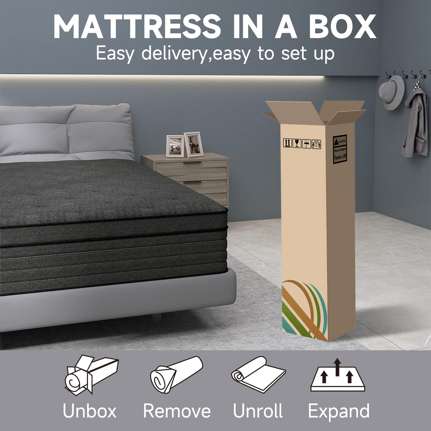 sdoodo Queen Mattress,12 Inch Queen Size Mattress in a Box with Independent Pocket Spring,Memory Foam Hybrid Mattress,Pressure Reliving,Medium Firm,CertiPUR-US Certified