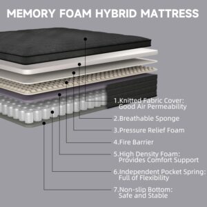 sdoodo Queen Mattress,12 Inch Queen Size Mattress in a Box with Independent Pocket Spring,Memory Foam Hybrid Mattress,Pressure Reliving,Medium Firm,CertiPUR-US Certified