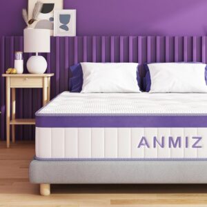 anmiz full size mattress, 10 inch hybrid memory foam full mattress in a box, double mattress medium firm and pocket spring, sleep supportive & pressure relief, 10 inch mattresses full (75"x54"x10.5")