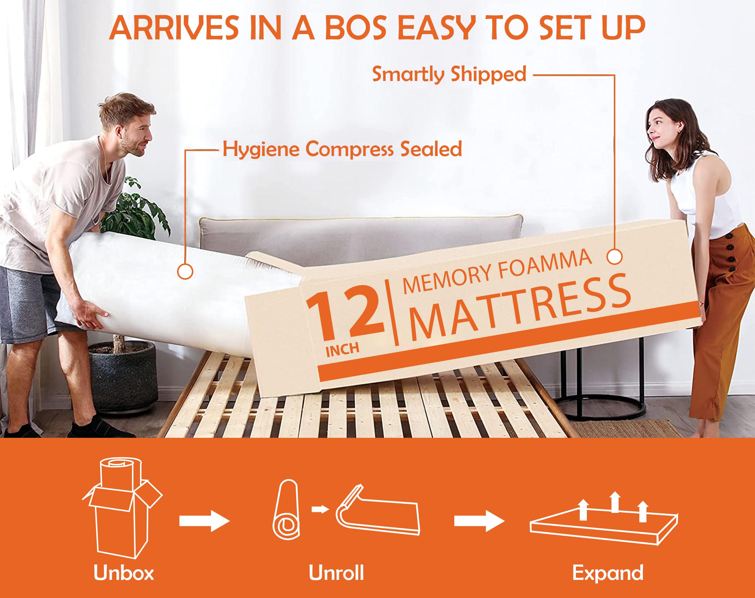 5/6/8/10/12 inch Full Size Mattress with Cover,Bamboo Charcoal Infused Cooling Gel Memory Foam Mattress for a Cool Sleep & Pressure Relief, Medium Firm Mattresses, Bed in a Box, CertiPUR-US Certified