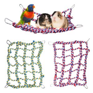 2 pack colorful bird rope net, rat climbing rope net, pet hanging hammock, bird ladder rope bridge, small animal rope net toy, cage decor accessories for rat hamster bird ferret(11×8 inches)