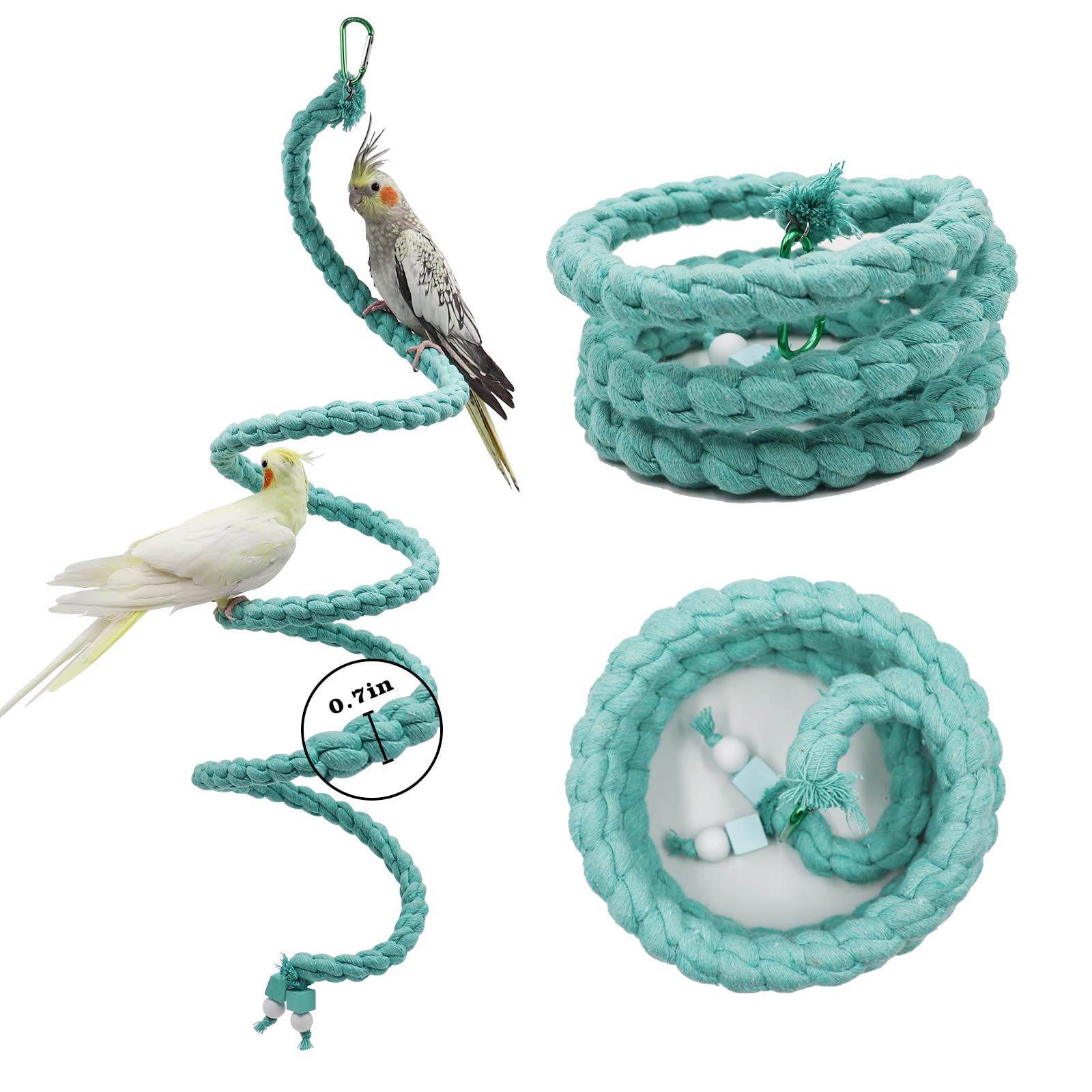 Dnoifne 59 Inches Bird Spiral Rope Perch, Bird Rope Swing Perch, Bird Cage Stand Pole Accessories, Bird Standing Climbing Toy for Parrot Parakeet Budgies Lovebirds Cockatiels (59"/1.5 M)