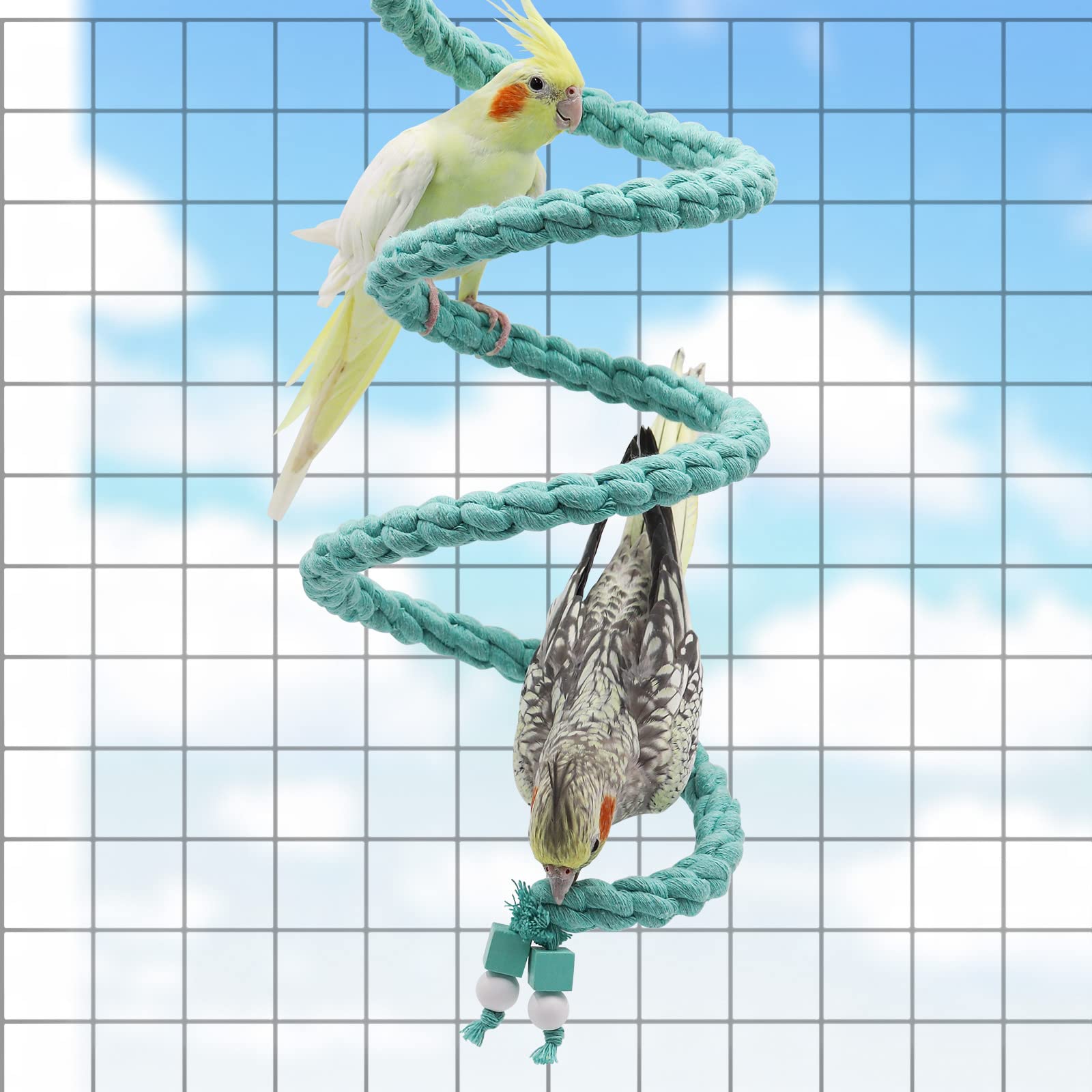 Dnoifne 59 Inches Bird Spiral Rope Perch, Bird Rope Swing Perch, Bird Cage Stand Pole Accessories, Bird Standing Climbing Toy for Parrot Parakeet Budgies Lovebirds Cockatiels (59"/1.5 M)