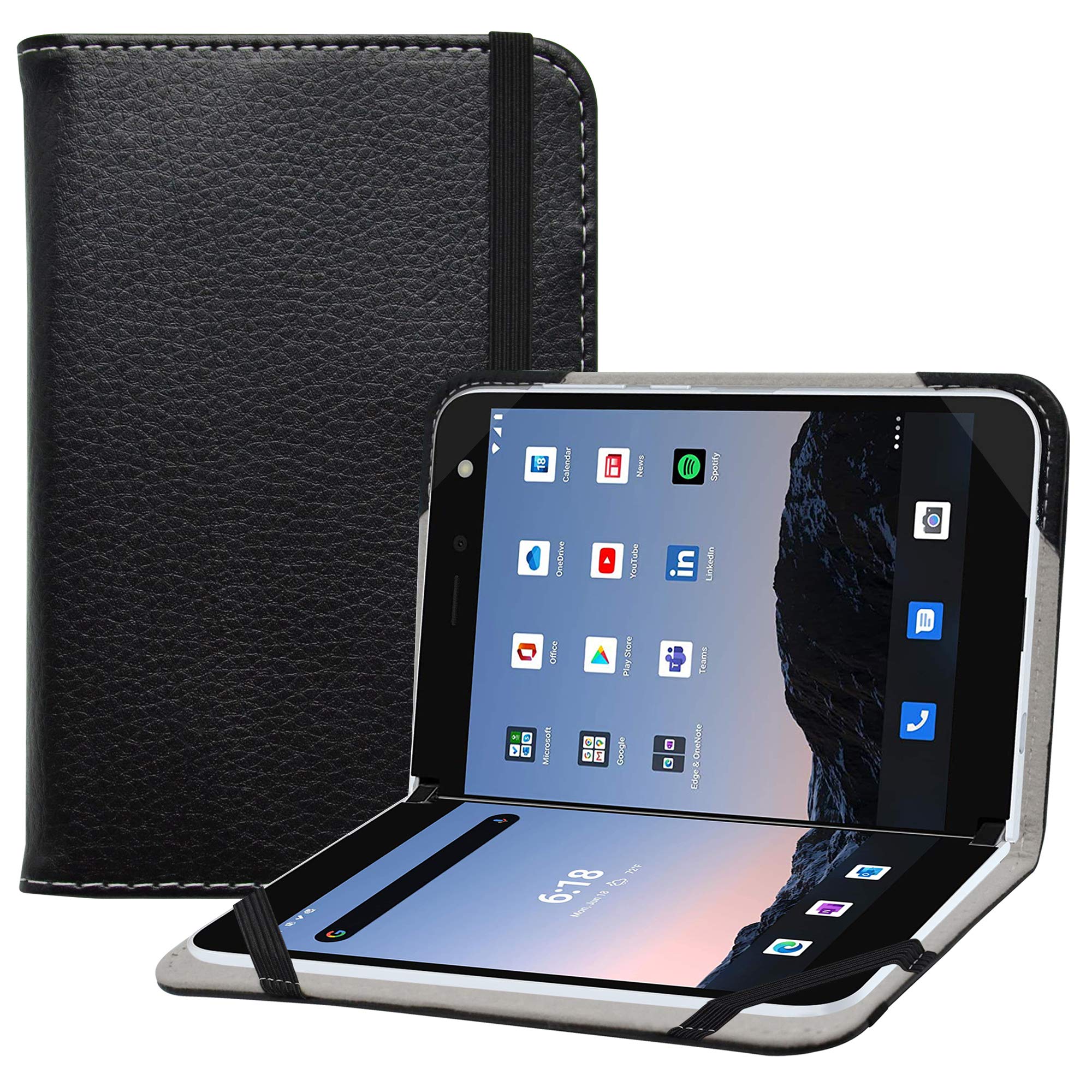 Bige for Microsoft Surface Duo Case,PU Leather Folio 2-Folding Stand Cover Case for Microsoft Surface Duo 8.1 inch 2020 (ATT,Verizon & Tmobile),Black, 10001947-1