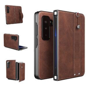 Foluu Microsoft Surface Duo 2 Case, Leather with Hand Strap, Slim PU Protective Phone Case (Brown)