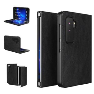 foluu for microsoft surface duo 2 case, surface duo 2 2021 leather case, [slim & lightweight] pu leather back cover hard pc durable protective phone case for microsoft surface duo 2 2021 (black)