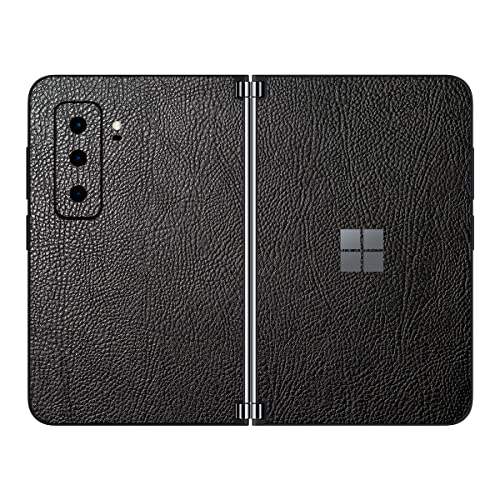 SopiGuard Sticker Skin for 2021 Microsoft Surface Duo 2 2nd Gen Edge-to-Edge Front and Rear Panels Vinyl Decal (Leather Black)