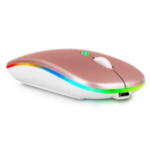 2.4ghz & bluetooth mouse, rechargeable wireless mouse for microsoft surface duo bluetooth wireless mouse for laptop/pc/mac/computer/tablet/android rgb led rose gold