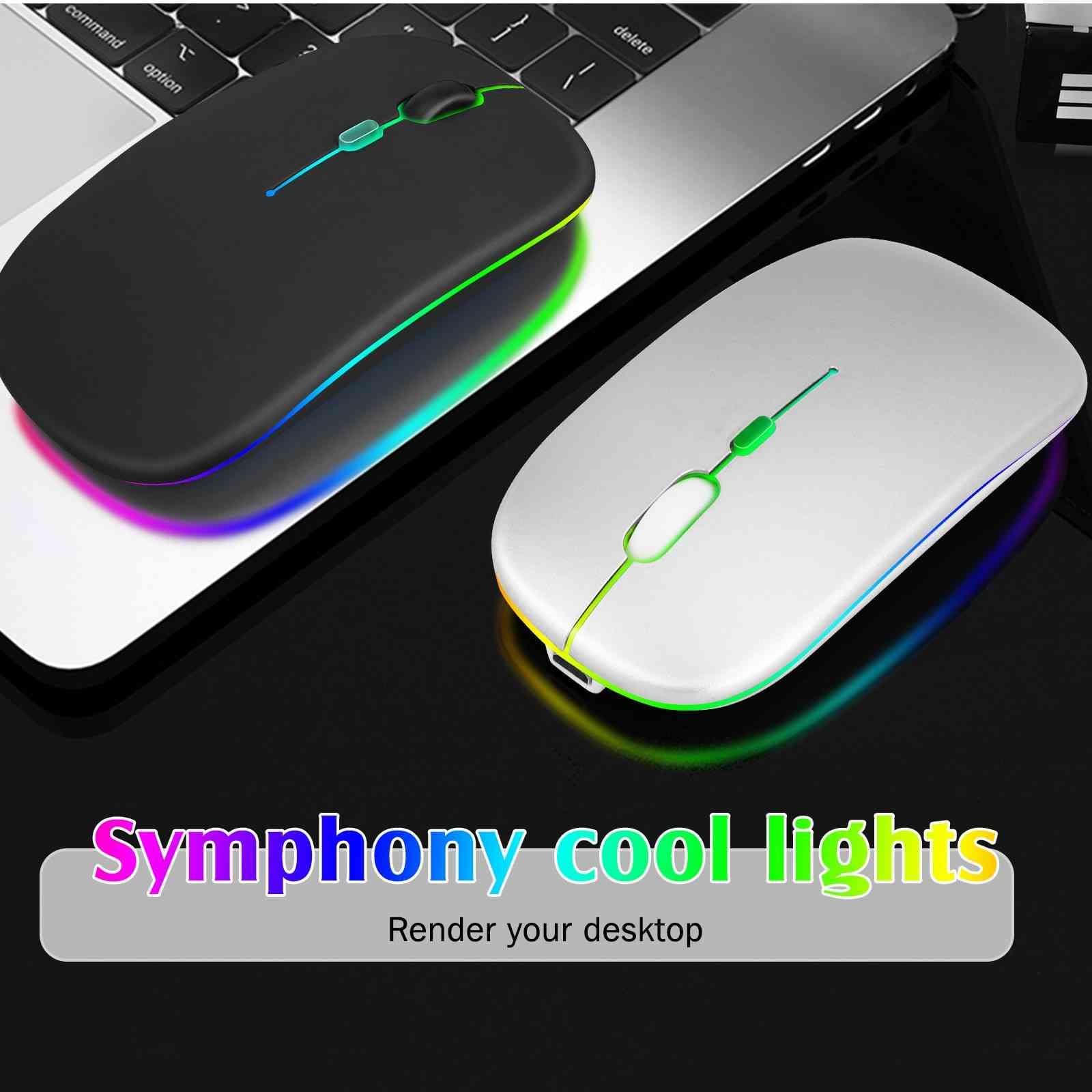 2.4GHz & Bluetooth Mouse, Rechargeable Wireless Mouse for Microsoft Surface Duo Bluetooth Wireless Mouse for Laptop/PC/Mac/Computer/Tablet/Android RGB LED Rose Gold