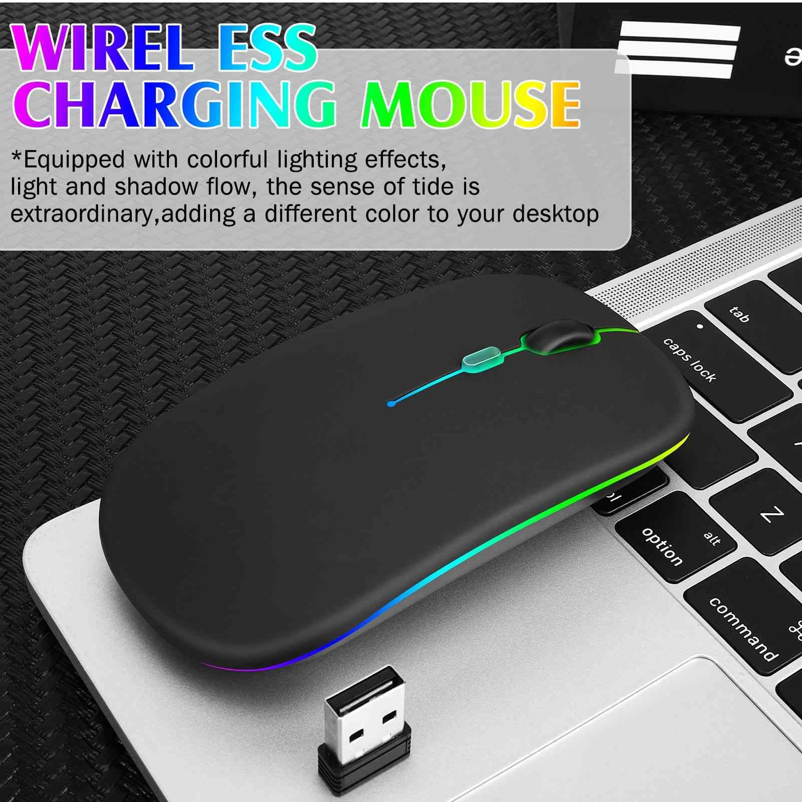 2.4GHz & Bluetooth Mouse, Rechargeable Wireless Mouse for Microsoft Surface Duo Bluetooth Wireless Mouse for Laptop/PC/Mac/Computer/Tablet/Android RGB LED Rose Gold