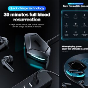 SGNICS Bluetooth 5.2 Wireless Earbuds Gaming Headphones for Microsoft Surface Duo 2, Low Latency with Cool Lights, True Wireless Gaming Headset Music/Gaming Mode - Black