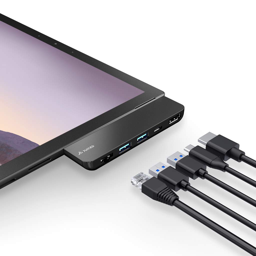 Juiced Systems ZipHUB PRO | Surface Pro 7 Multiport Adapter | USB-A 10 Gbps | Gigabit Ethernet | USB-C Data (10Gbps)