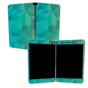 mighty skins mightyskins skin for microsoft surface duo - blue green polygon | protective, durable, and unique vinyl decal wrap cover | easy to apply, remove, and change styles | made in the usa