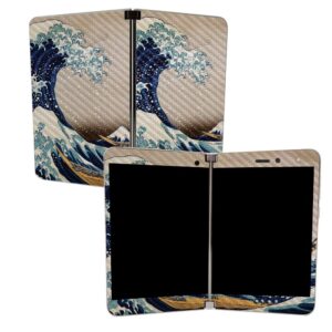 mightyskins carbon fiber skin for microsoft surface duo - great wave of kanagawa | protective, durable textured carbon fiber finish | easy to apply | made in the usa