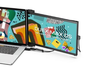 new mobile pixels duex max ds 14.1'' fhd portable monitor, usb type-c/hdmi plug and play 1080p laptop monitor extender, portable screen for 14'' to 17 '' laptops, mac/windows/android/switch compatible