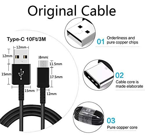 Original 10ft USB-C Cable Works for Microsoft Surface Duo with Fast Charging and Data Transfer. (Black 3M)