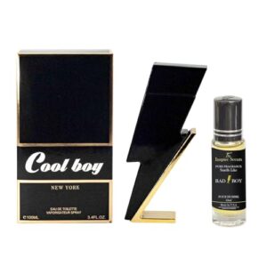 inspire scents cool boy cologne for men 3.4oz / 100ml bad boy cologne roll on body oil for men 12ml free eau de toilette (our impression of bad boy perfume for men) (pack of 2)