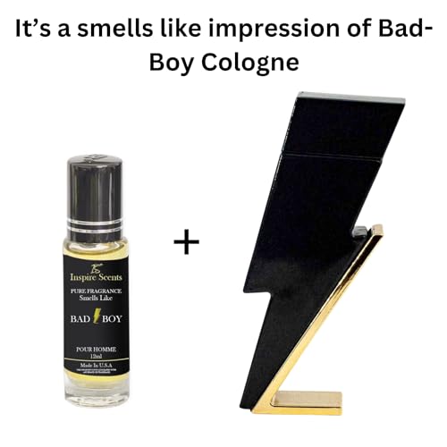 INSPIRE SCENTS Cool Boy cologne for Men 3.4oz / 100ml Bad Boy Cologne Roll On Body Oil for Men 12ml FREE Eau De Toilette (Our Impression of Bad Boy Perfume for Men) (Pack of 2)