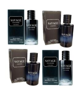 4 pack savage for men | inspired perfume |- 3.4 oz men's eau de parfum spray & eau de toilette spray - refreshing & warm masculine scent /100ml each (pack of 4)