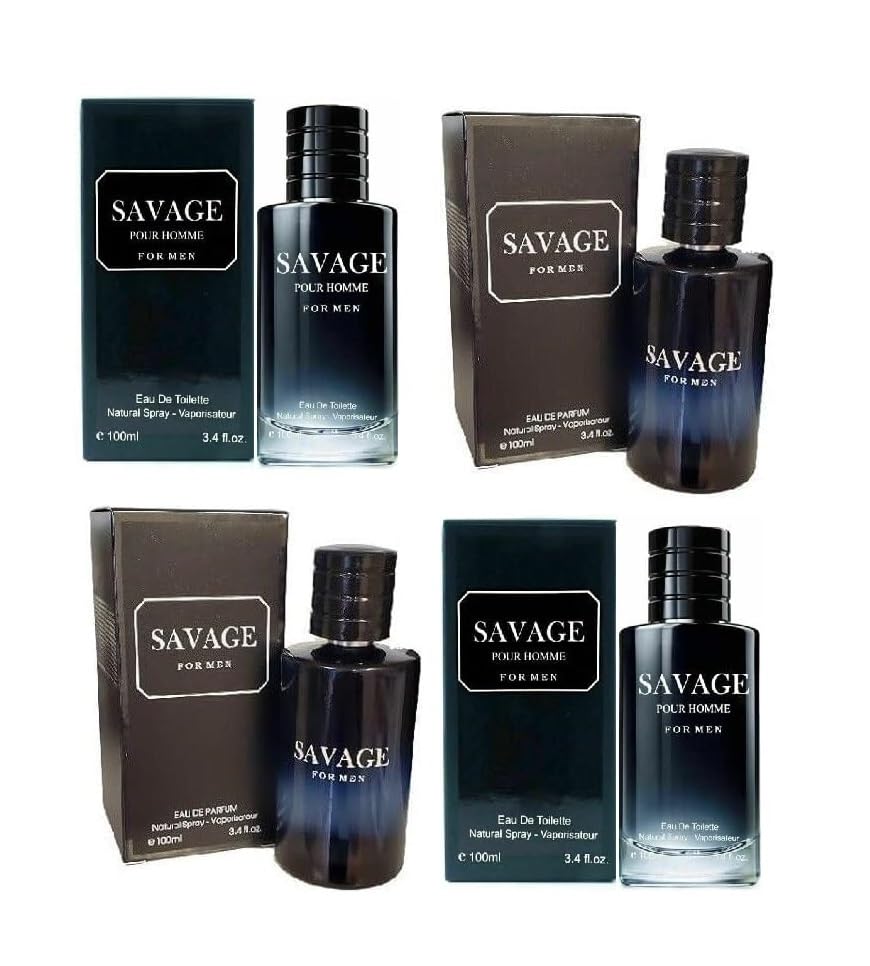 4 Pack Savage for Men | Inspired perfume |- 3.4 Oz Men's Eau De Parfum Spray & Eau de Toilette Spray - Refreshing & Warm Masculine Scent /100ml each (Pack of 4)