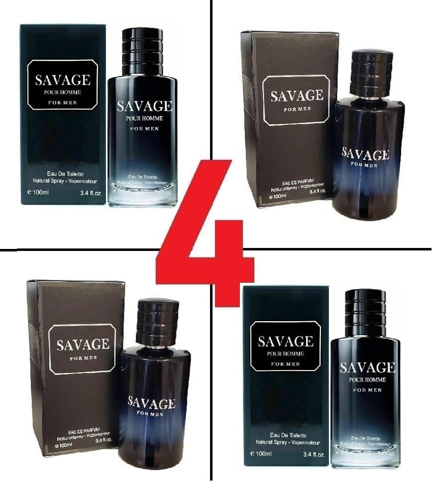 4 Pack Savage for Men | Inspired perfume |- 3.4 Oz Men's Eau De Parfum Spray & Eau de Toilette Spray - Refreshing & Warm Masculine Scent /100ml each (Pack of 4)