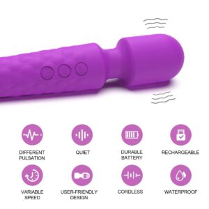 Female Vibrator, G-Spot & Sex Toy, 20 Modes & 8 Speeds Wand Massager, Quiet, Waterproof, USB Rechargeable Vibrator, Hand-Held Cordless Sex Toys Vibrator for Her Pleasure, Female Adult Toy - Purple