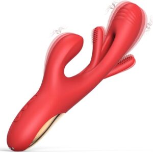 vibrator dildo rabbit sex toys-lovenote g spot vibrator massager for women clitoral nipple stimulation, 3 in 1 sex toys with 14 vibration & 7 tongue licking flapping, adult sex toys (red)