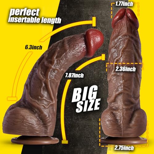 Lubisey 2.36'' Diameter Huge Thick Dildo for G-spot Stimulation Orgasm, Curved Shaft Big Black Dildos with Powerful Suction Cup, Silicone Realistic Dildo Vagina Anal Sex Toys for Women and Men 7.87''