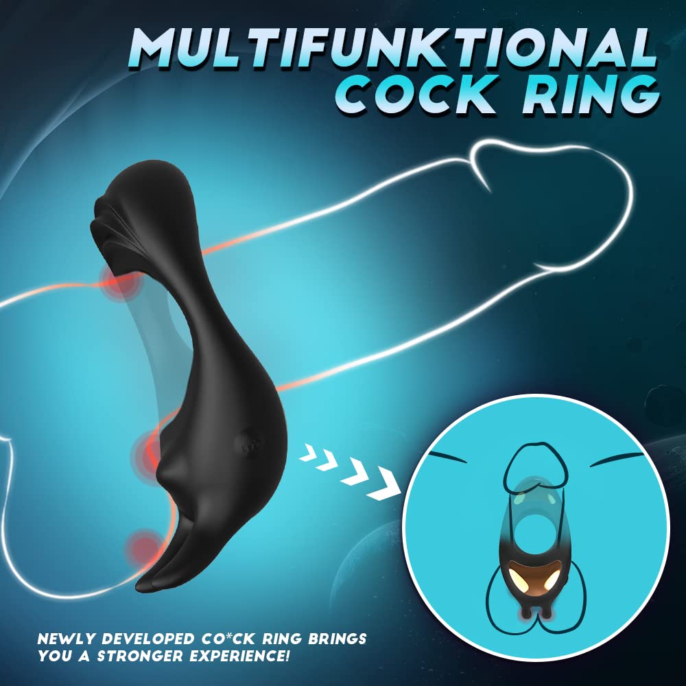 Vibrating Cock Ring with Rabbit Design, Rechargeable Penis Ring Vibrator with 9 Vibration Modes, Erection Pleasure Enhancing Mens Vibrator for Couples Play,Silicone Adult Sex Toys & Games (Black