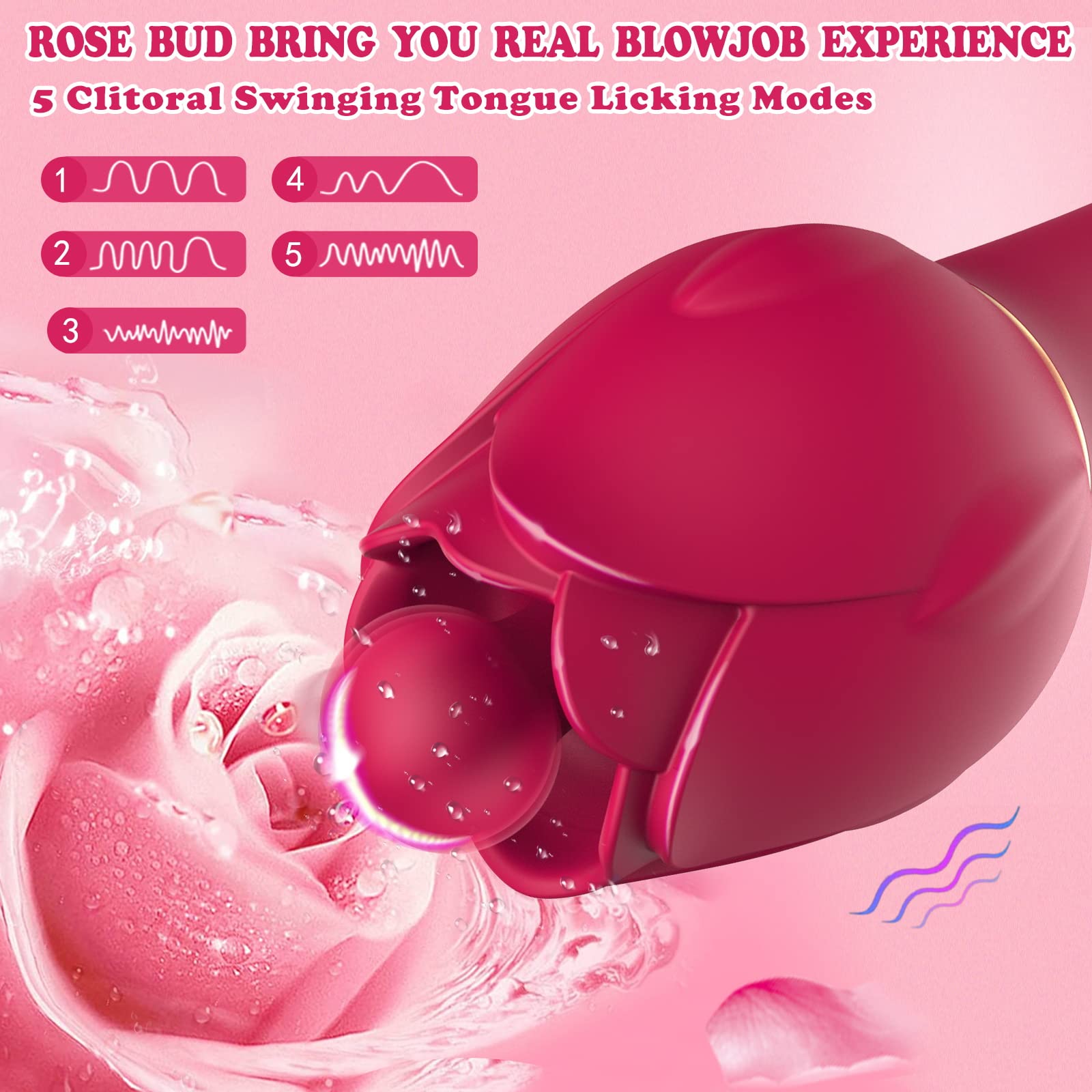 Upgraded Rose Toys Clitoral Licking G Spot Vibrators for Women Clit Nipple Dildo Vibrators Clitoris Stimulator with 5 Licker Patterns & 10 Strong Vibration Adult Sex Toys for Women Couples