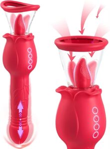 rose sex toys for women - 3in1 rose sex toy vibrator with 2 sucking cups, clitoral nipple vibrators with 7 tongue licking & 3 thrusting g spot dildo, adult sex toys woman sex machine